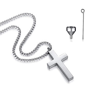 Personalized Custom Engraved CREMATION CROSS URN Necklace Ashes Jewelry Urns Waterproof Pendant Stainless Steel Memorial Ashes Keepsake-B&S