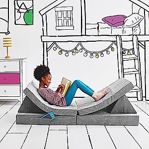 Yourigami Kids and Toddler Play Couch, Convertible Folding Sofa, Durable Foam Modular Design, Mountain Gray