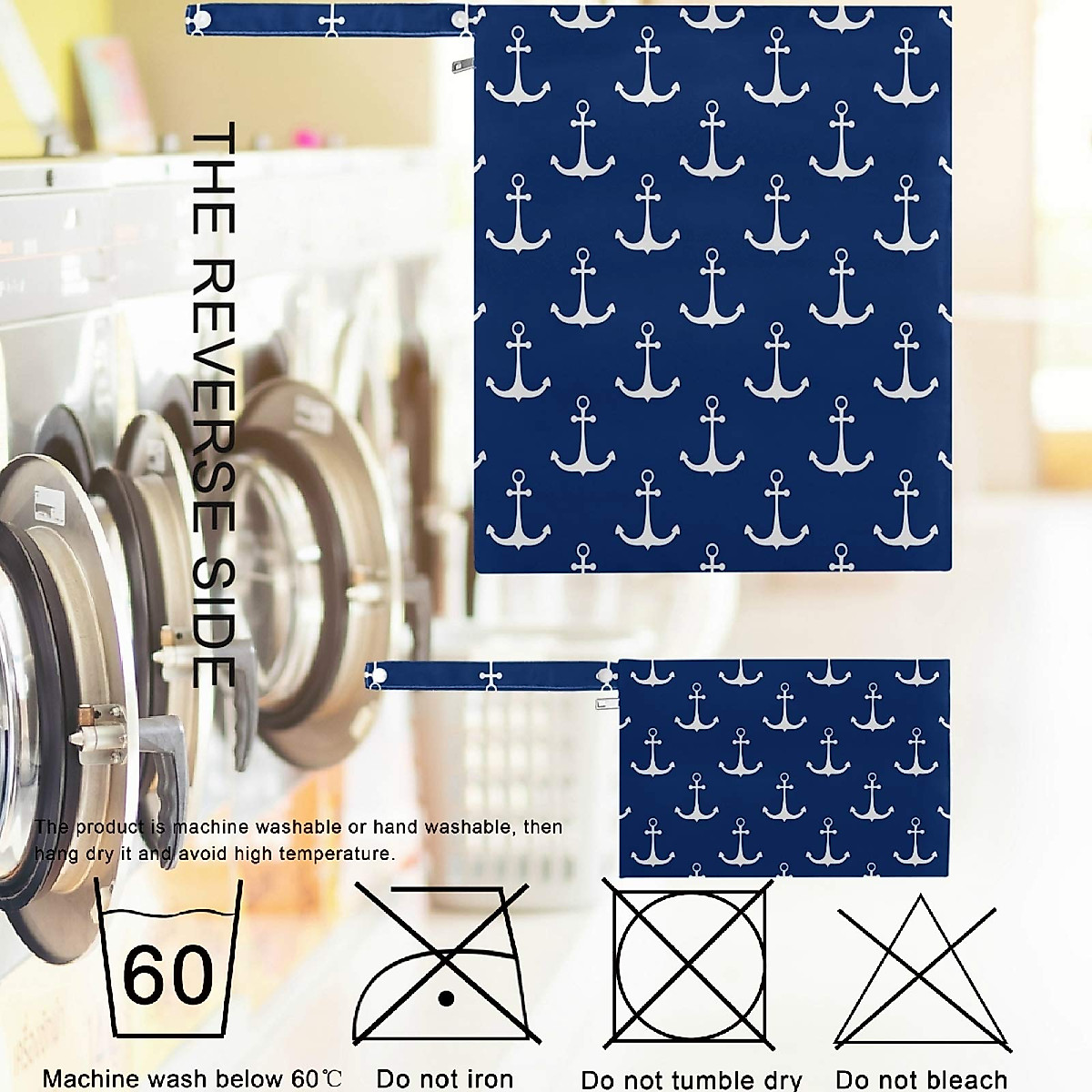 visesunny Classic Anchor Dark Blue 2Pcs Wet Bag with Zippered Pockets Washable Reusable Roomy for Travel,Beach,Pool,Daycare,Stroller,Diapers,Dirty Gym Clothes, Wet Swimsuits, Toiletries