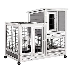 OCOSOLO Rabbit Hutch, Rabbit Cage with Run Indoor Bunny Hutch Outdoor Rabbit House with Deeper No Leak Trays(OC-A1)