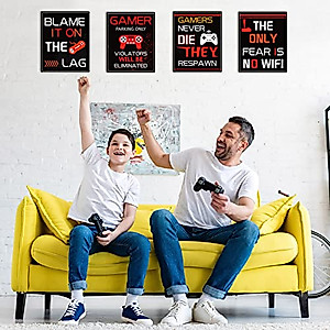 10 Video Game Poster Sign Gamer Art Print Boy Game on Birthday Party Wall Decoration, Inspirational Words Quote Poster 10 x 8 Inch Wall Gaming Art for Kids Boy Bedroom Decor, No Frame (Red)