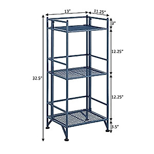 Convenience Concepts Xtra Storage 3 Tier Folding Metal Shelf, Cobalt Blue