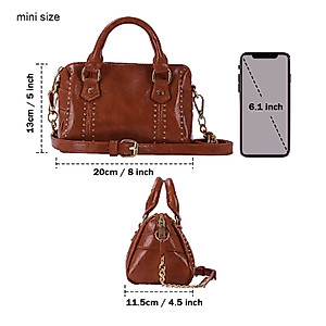 LUCSIS Women's rivets studded crossbody bag purse handbag small light weight cute mini bag PU leather Brown(Camel)
