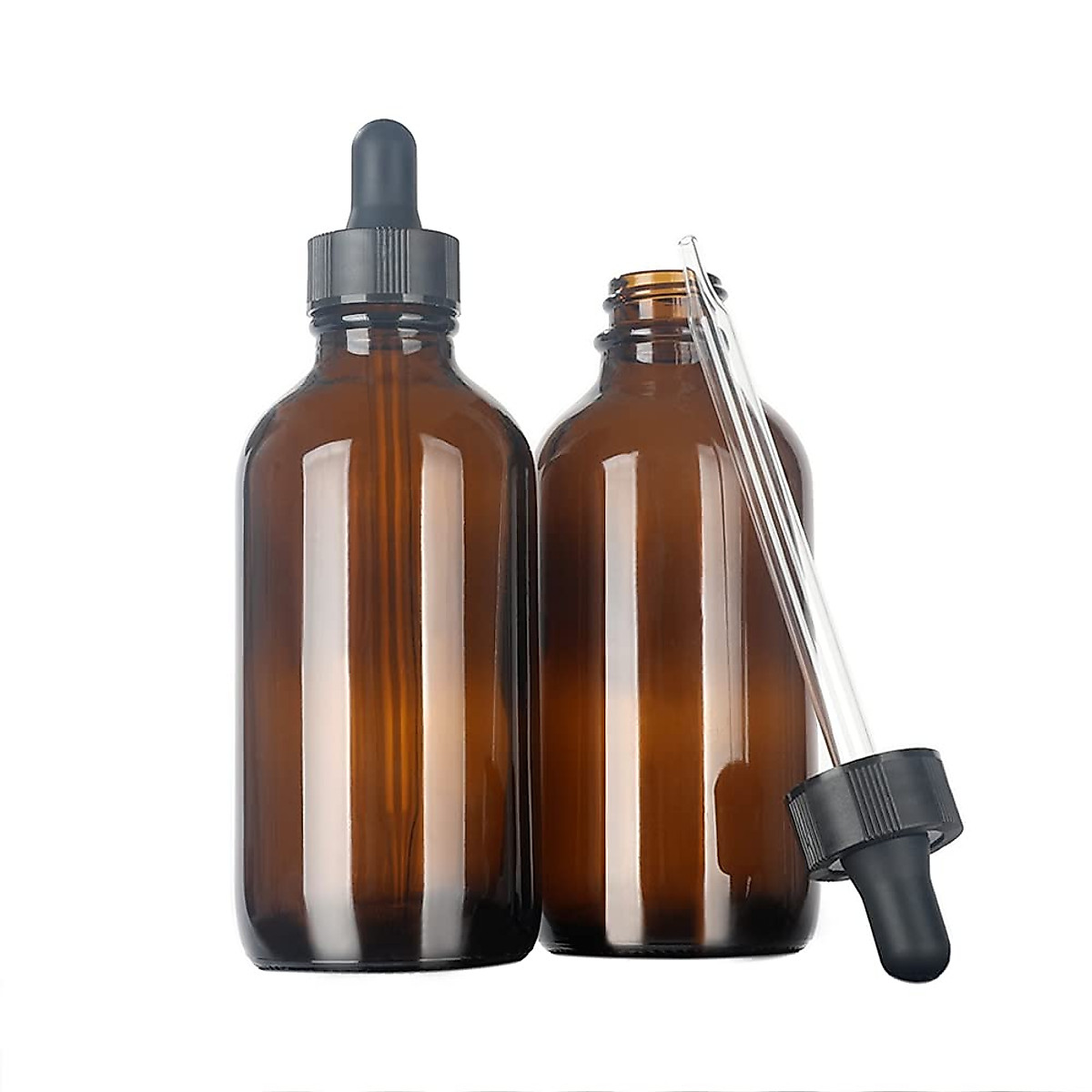 Magic Season Boston Round Glass Bottles (Amber/ 4 fl oz. with Droppers/ 2 Pcs)