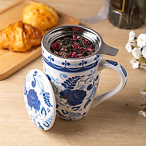 GBHOME Tea Mug with Infuser and Lid, 18 Ounce large Ceramic Loose Leaf Tea Cup,Microwave, Dishwasher Safe Tea Steeping Mug,Pefect Gift For Tea Lover