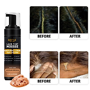 Lace Tint Melting Hair Mousse, 6.8 fl oz Lace Tint Mousse for Women Hair Wigs Lace Wigs Toupees and Hairpieces Natural Finishing Lace Color, Lace Tint for Wigs Tool Set (Light Brown)