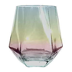 Customizable 11.5 Oz Etched Stemless Diamond Shaped Stemless Wine Glass Engraved Personalized with Message, Iridescent Modern Rainbow Geometric Rocks Whiskey Glass, Craft Cocktail Glass (Single)
