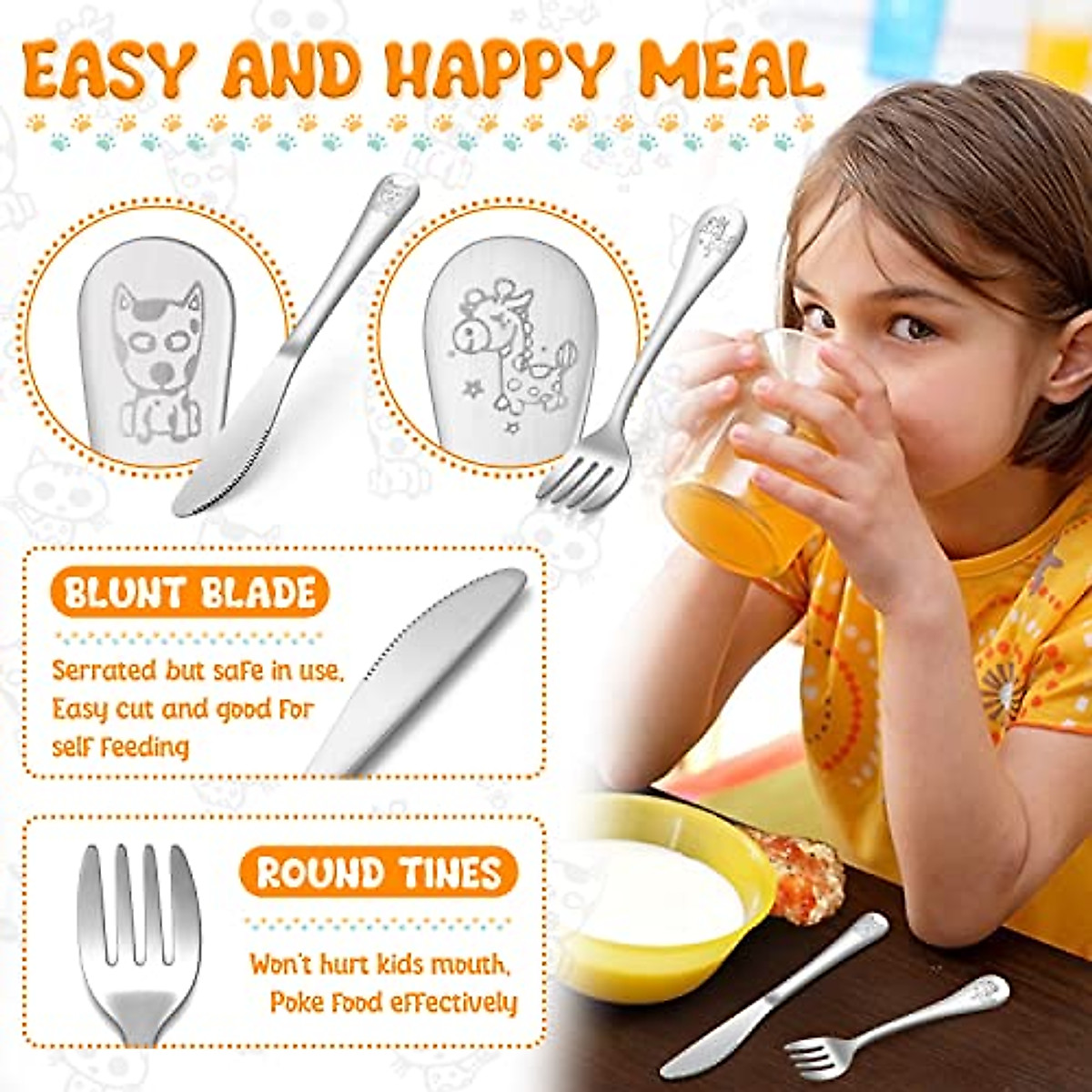 12-Piece Kid Silverware Flatware Set, HaWare Stainless Steel Toddler Preschooler Eating Utensils, Metal Cutlery for Self Feeding, Mini Flatware Set for Home Kitchen School, Healthy and Dishwasher Safe