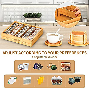 MinBoo Bamboo K Cup Holder for Drawer or Countertop Coffee Pod Holder 25-36 K Cup Pod Storage Tea Bag Organizer Storage for Coffee Station Home Office and Kitchen (Bamboo)