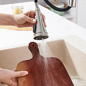 Kitchen Faucet Spray Head Replacement - Pull Down Faucet Sprayer Head with 9 Adapters, 3-Function Kitchen Sink Faucet Head, Replacement Pull Out Faucet Head, Brushed Nickel