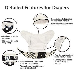 babygoal Reusable Cloth Diapers for Girls, Adjustable Washable Nappy 6pcs+ 6pcs Microfiber Inserts+One Wet Bag 6YDG08