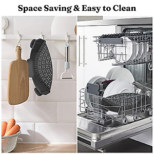 Pasta Strainer and Pot Strainer, Silicone Food Strainer, Adjustable Silicone Clip On Strainer for Pots, Pans, and Bowls, Kitchen Colander (Gray)