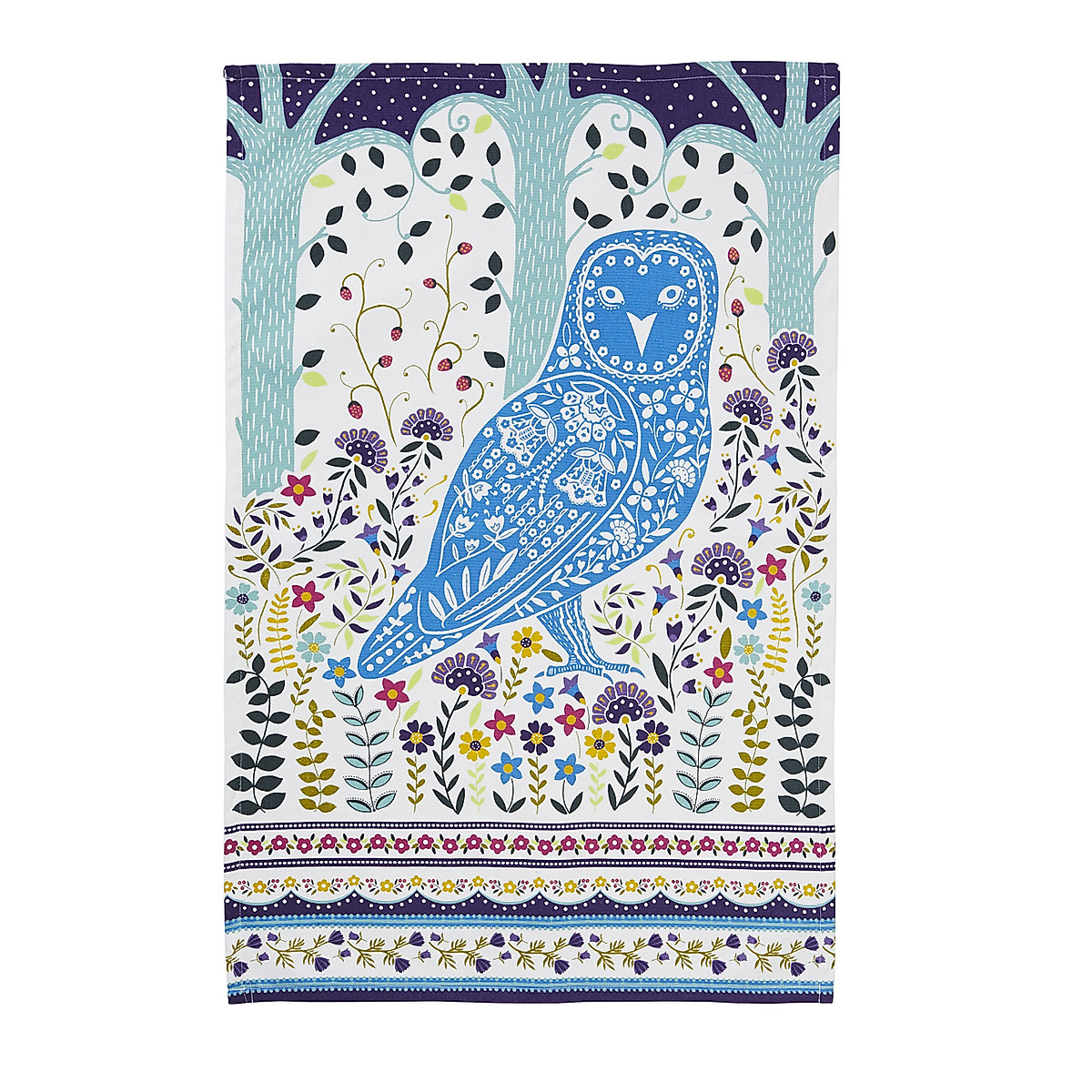 Ulster Weavers Tea Towel Cotton, Durable & Machine Washable, Eco-Friendly Design, Ideal Size, Animal Theme, Woodland Owl, Blue
