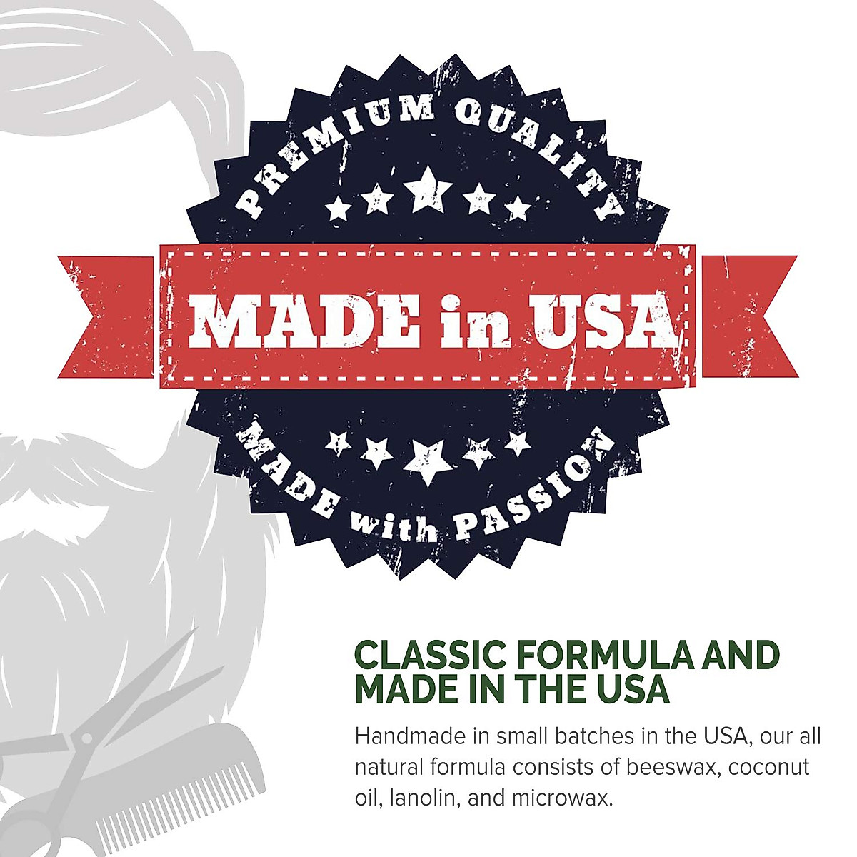 Lucky Franc's Unscented Mustache Wax for Men. Strong Frim Hold Stache Wax For Men's Grooming. All Natural Scent Free Formula With Beeswax And Coconut Oil. USA Made Mustache Styling Wax 2 Ounces