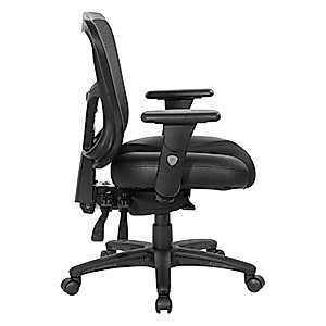 Office Star ProGrid Breathable High Back Manager's Chair with Leather and Mesh Seat, Adjustable Height and Arms, Dual Function Control, and 360 Degree Swivel, Black