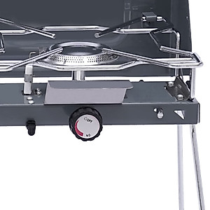 Stainless Steel Portable Butane Gas 9000w Dual Burner Gray Cooking Stove Camping Stoves with Foldable Legs Portable Bag and 3 Wind Panels for Party Picnic and Outdoor Cooking