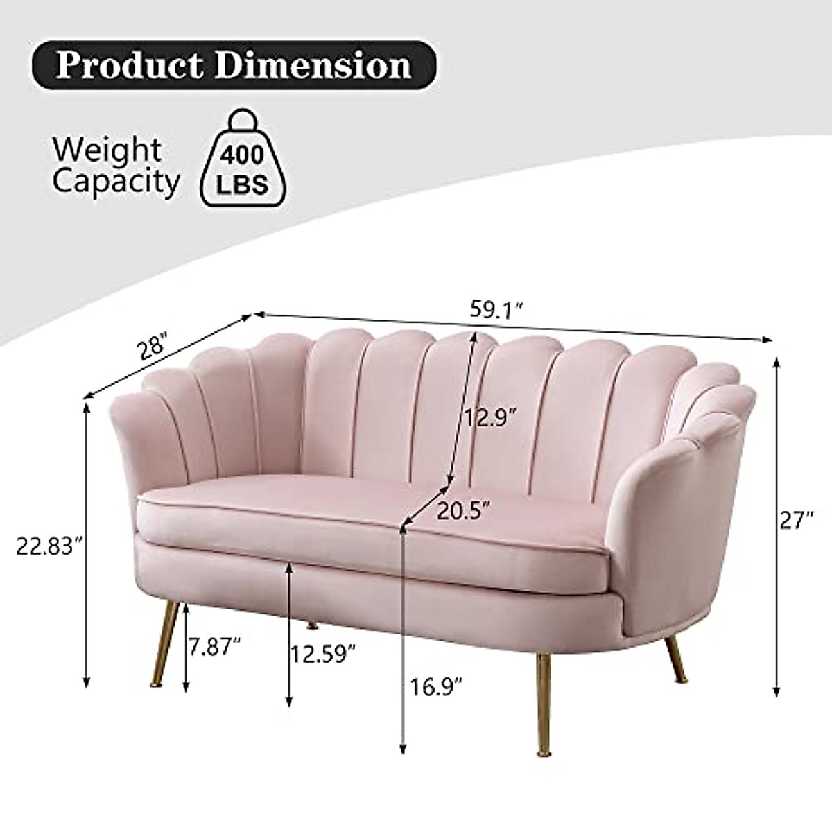 QHITTY Velvet Loveseat, 58'' Velvet Sofa Accent Couch Settee Upholstered Chair, 2 Seater Small Loveseat for Small Spaces, Living Room (Pink)