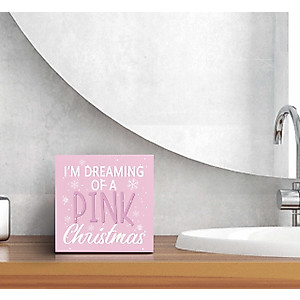 SRADMO Im Dreaming Of A Pink Christmas Wood Box Sign Desk Decor, Pink Christmas Decor Wooden Box Sign Decoration For Home Office, Pink Christmas Decorations, Pink Desk Decor Shelf Table Decor