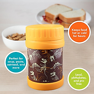 Bentology Stainless Steel Insulated Lunch 13oz Jar for Kids - Dinosaur Fossils - Large Leak-Proof Storage Jar for Hot/Cold Food, Soups, Liquids - BPA Free - Fits Most Lunch Boxes and Bags