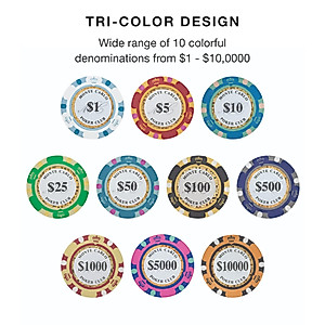 Brybelly Monte Carlo Premium Poker Chips (50-Pack) Heavyweight 14-Gram Clay Composite ($100 Black)