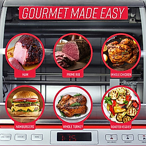 Ronco EZ-Store Rotisserie Oven, Gourmet Cooking at Home, Cooks Perfectly Roasted Chickens, Turkey, Pork, Roasts & Burgers, Large Capacity, 3 Cooking Options: Roast, Sear, No Heat Rotation, Red