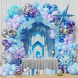 Blue Purple Snowflake Balloon Garland Arch Kit,148Pcs Ice Snow Blue Purple Silver White Balloons for Winter Wonderland Christmas Baby Shower Snow Princess Girls Birthday Party Decorations
