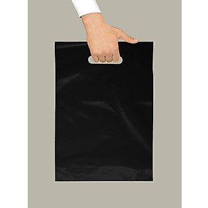 Purple Q Crafts Plastic Bag with Die Cut Handle Bag 9" x 12"Black Plastic Merchandise Bags 100 Pack for Retail, Gifts, Trade Show and More (9"x12")