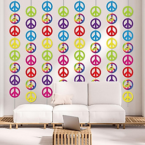 12 Pack 60's Hippie Theme Party Banners Decorations 60's Groovy Party Hanging Swirl Retro Peace Sign Paper Cutouts for 60's Hippie Theme Groovy Party Birthday Retro Party Carnival Decor Supplies