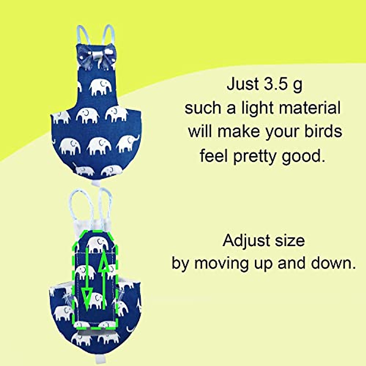 VANFAVORI Bird Diaper Harness Flight Suit Clothes with 80 Inch Flying Leash for Parrots Cockatiel Pet Birds Including A Cotton Pad, S Size, Elephant