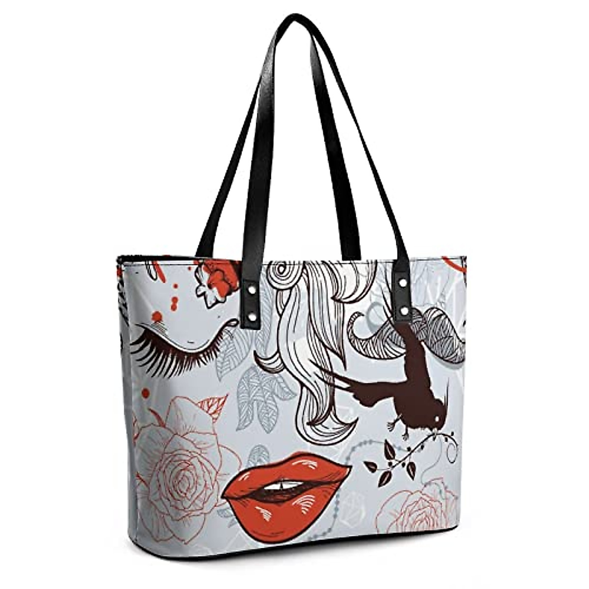 Womens Handbag Rose Flower Bird Leather Tote Bag Top Handle Satchel Bags For Lady