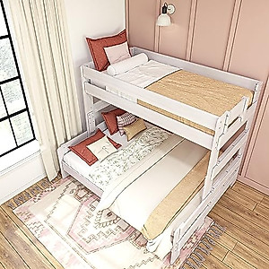 Max & Lily Bunk Bed, Twin XL-Over-Queen Bed Frame For Kids, Solid Wood Bunk Bed for Kids, No Box Spring Needed, White Wash