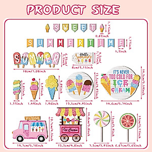 11 Pcs Ice Cream Party Tiered Tray Decor Ice Cream Party Decorations Supplies Wooden Signs for Summer Home Summer Farmhouse Cream Tiered Tray Decor (Ice Cream Style)