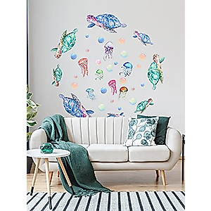 Under The Sea Wall Decals Sea Turtle Seaweed Wall Stickers Kalolary 3D Under The Sea Coral Reef Ocean Grass Bubbles Wall Decals Wall Decoration for Wall Corner Nursery Room Children Bedroom Bathroom Living Room