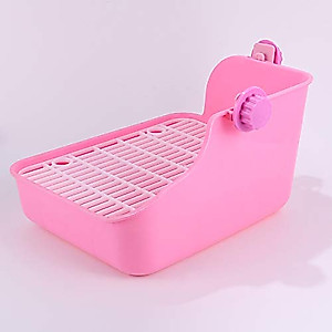 POPETPOP Rabbit Litter Box Plastic Small Animal Litter Potty Trainer Corner Box Pet Training Toilet for Hamster Gerbil Bunny Chinchilla Guinea Pig Ferret Pink
