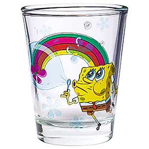 Silver Buffalo SpongeBob SquarePants Poses Floral Krabby Patty 4-Pack Mini Glass Set, 1.5 Ounces
