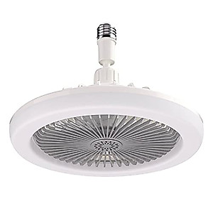 Enclosed Low Profile E27 Ceiling Fan With Lights - Multifunctional 2-in-1 Modern Electric White Ceiling Fan with Dimmable LED Light Kit & Gimbal Lamp Holder for Bedrooms Kitchen Offices Decor (Gray)