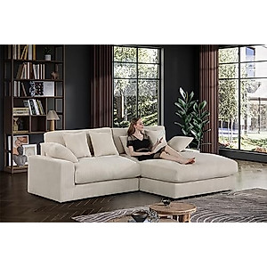 Lilola Home Mystic Beige Corduroy Reversible Sectional Sofa Chaise