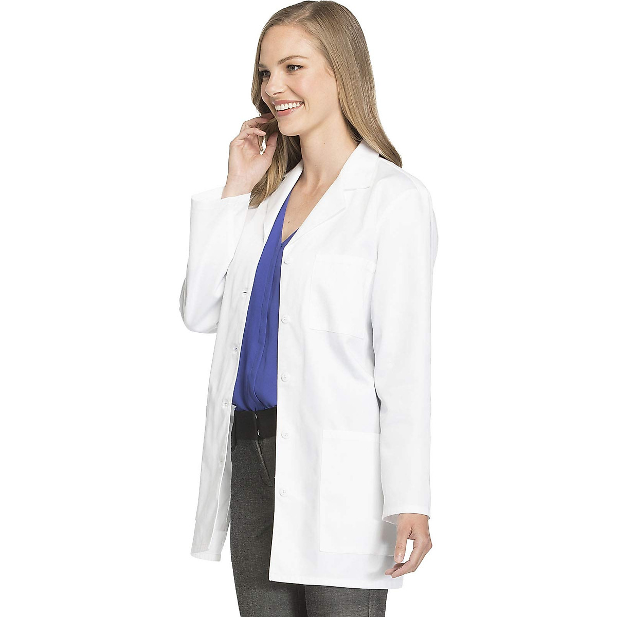 Cherokee Workwear womens Scrubs 32" Button Back Belt medical lab coats, White, Large US