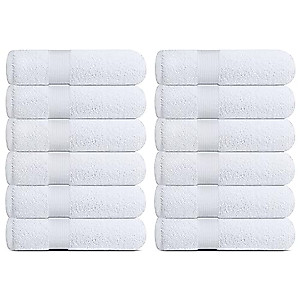 Resort Collection Soft Washcloth Face & Body Towel Set | 12x12 Luxury Hotel Plush & Absorbent Cotton Washclothes [12 Pack, White]
