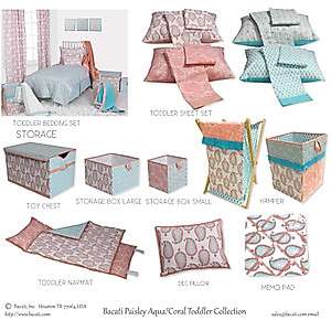 Bacati - Paisley Kids Storage (Laundary Hamper with Wooden Frame and Mesh Liner, Coral/Aqua)
