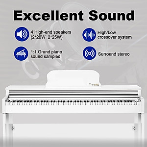 The ONE Digital Piano with Lighted-up Teaching Keys, Piano Keyboard 88 Keys with Hammer Action for Beginner/Professional, Full Size Weighted Keyboard with Piano Stand/3-Pedal Unit/APP, White