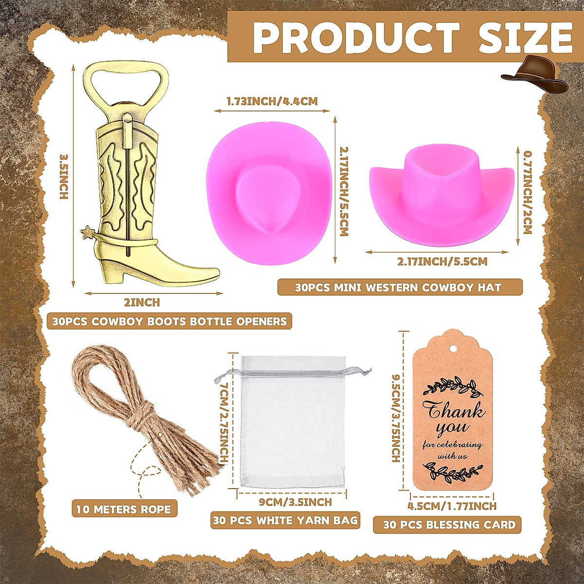 30 Pack Cowboy Boots Bottle Openers with Plastic Mini Pink Cowboy Hat Baby Shower Western Bottle Opener Party Favors Bridal Wedding Birthday Party for Guests Decorations or Souvenirs