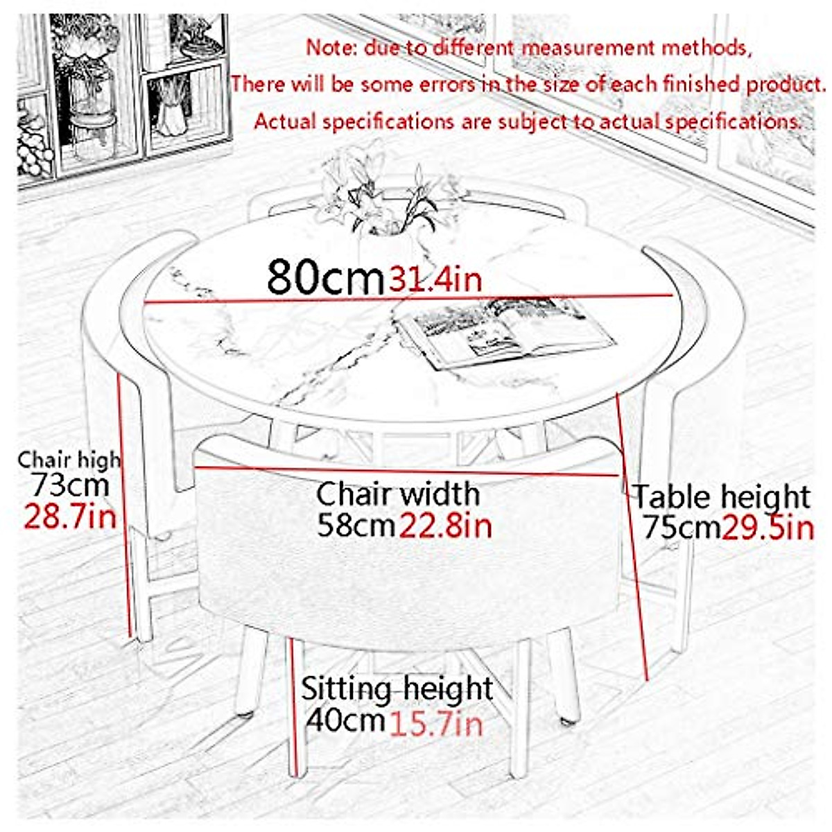 Reception Tables and Chairs Home Kitchen Leisure Table 80cm Marble Round Table Nordic 1 Table and 4 Chairs Vintage Leather Lounge Chair Office Reception Room Negotiating Table Cafe Library Lounge ( Co