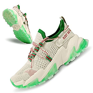 AMLANG Running Shoes Walking Sneakers Women - Tennis Shoes Slip on Mesh Lightweight Breathable Gym Shoes Apricot Size 10.5