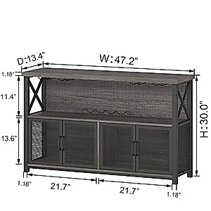 LVB Wine Bar Cabinet, Industrial Coffee Bar Cabinet for Liquor and Glasses, Modern Sideboard Buffet with Storage Rack, Rustic Liquor Home Bar for Kitchen Dining Living Room, Dark Gray Oak, 47 Inch
