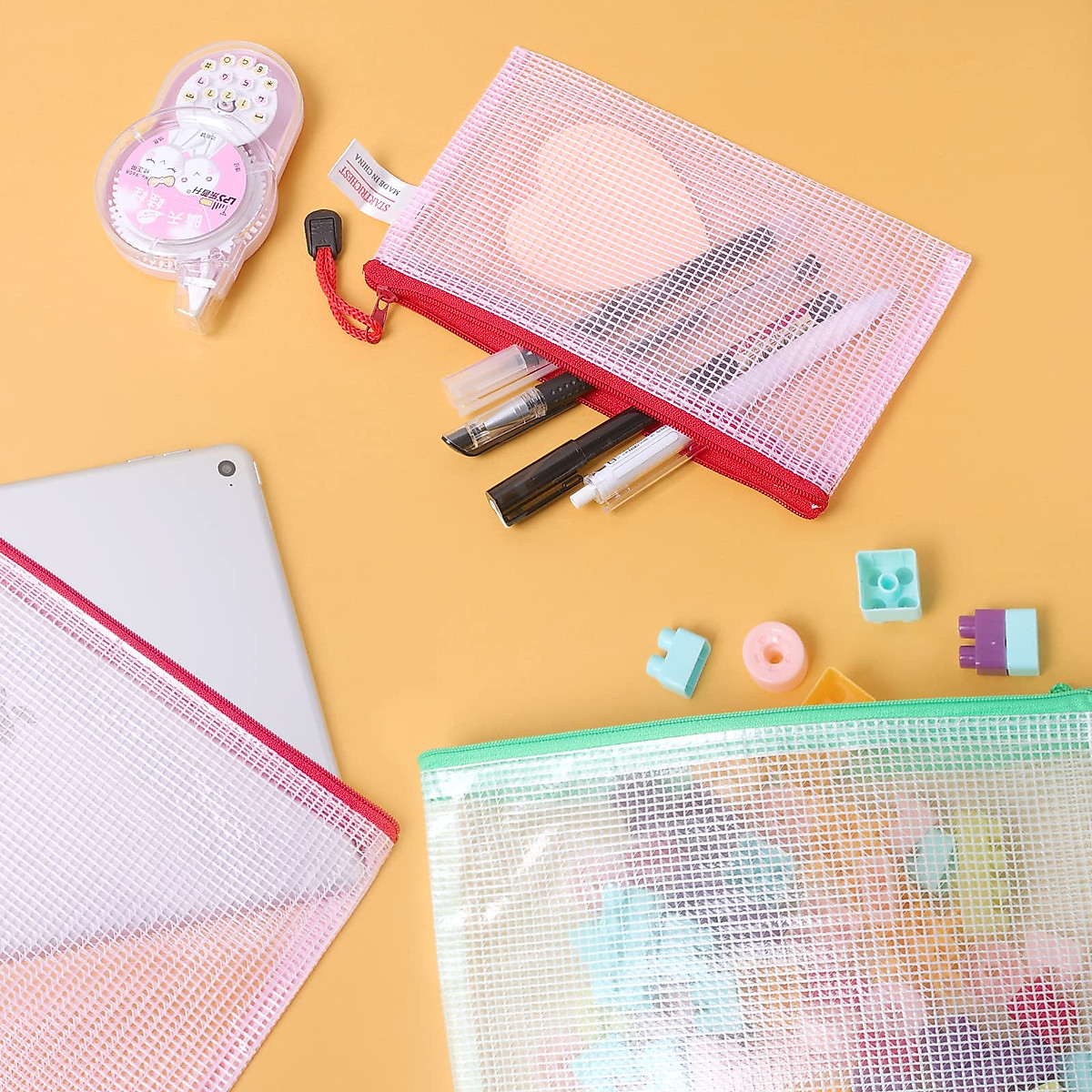 Yclin 16pcs 8 Sizes Mesh Zipper Pouch,Waterproof Zipper Bags,for Board Games Toys Storage, 8 Sizes Waterproof Plastic Document Pouch,for Travel Accessories, Documents Cosmetics School Office Supplies