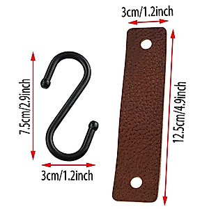 ZZLZX Leather S-Hooks 4PCS Brown S Shaped Leather Hooks for Kitchen, Bathroom, Bedroom and Office, Camping Hook Hanger, Leather Hooks