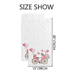 My Little Nest Pink Bicycle Heart Balloons Hand Towels Set for Bathroom Kitchen Towels Absorbent Bath Towel Fingertip Towel Multiprupose for Guest Gym Spa Bar 30 x 15 inch