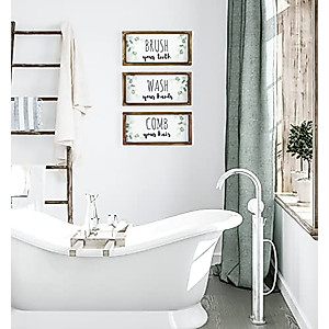 ABRADZ Bathroom Wall Decor Rustic Wood Farmhouse Bathroom Wall Decor Country Bathroom Decor Bathroom Sign & Plaque (Set of 3) Wash Your Hands Brush Your Teeth Comb Your Hair Bathroom Decorations