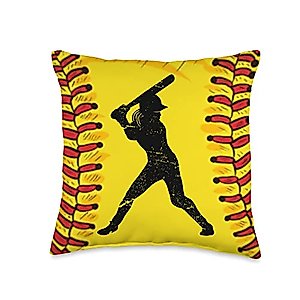 Girls Softball Player Stuff Fastpitch Hitter Funny Softball Throw Pillow, 16x16, Multicolor